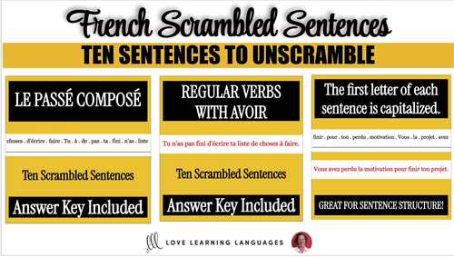 French Passé Composé With Avoir Scrambled Sentences Worksheet | TPT