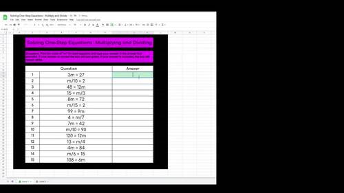 Solving One-Step Equations - Add, Subtract, Multiply, Divide - Digital ...