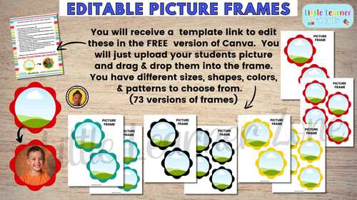 Editable Student Photo Frames for Bulletin Board Classroom Decor, Digital