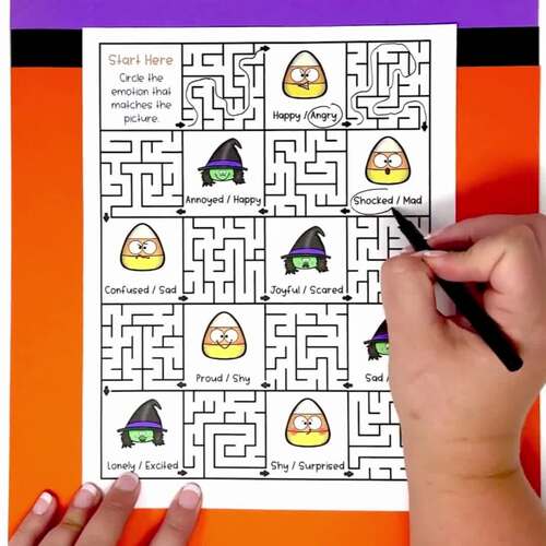 Halloween SEL Positive Affirmations Self Esteem Feelings and Emotions MAZES