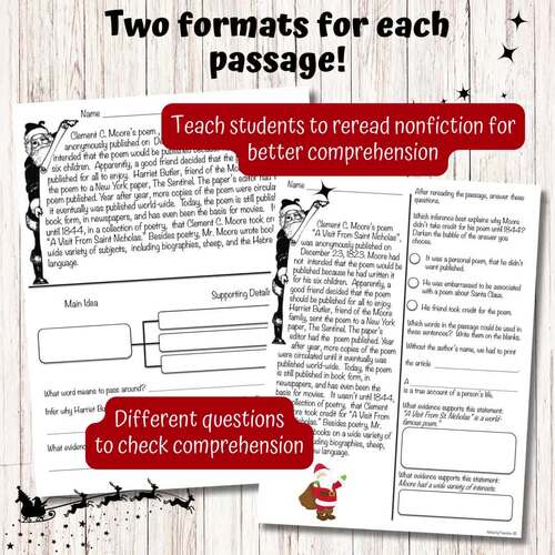 Twas the Night Before Christmas Nonfiction Reading Comprehension Lessons