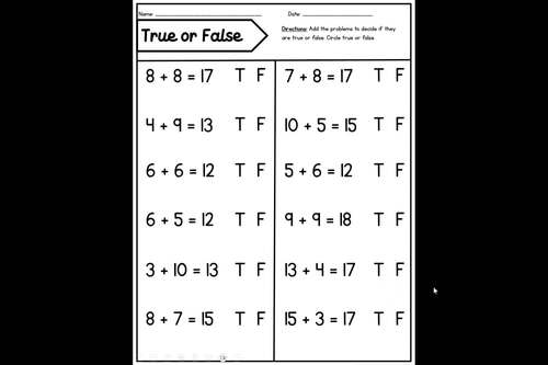 True or False | Balanced Equations | First Grade | New GA Math ...