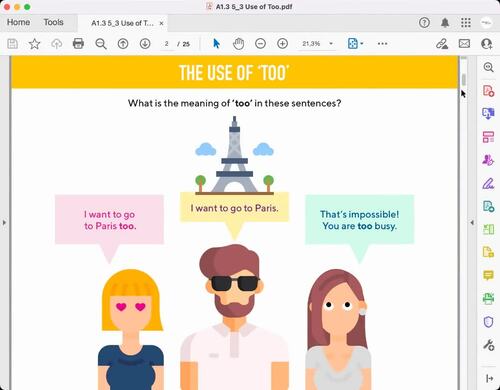 ESL Beginners Lesson: Learn the Different Uses of 'Too' by ESL Class ...