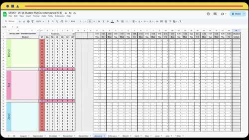 Digital Attendance Tracker | Google Sheets by Curve of Growth | TPT