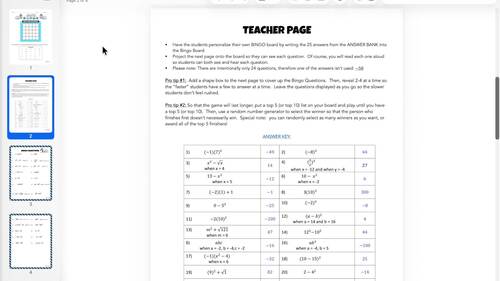 7th/8th Grade Fun Math Winter Activity Simplifying Expressions Review Game