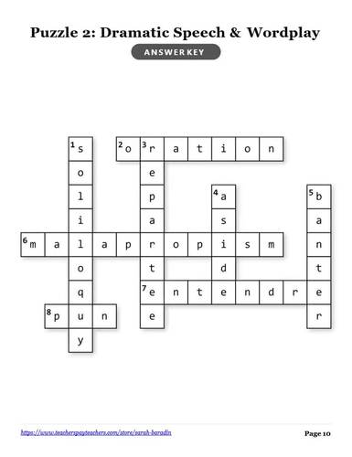 Shakespearean Drama & Tragedy Crossword Puzzle With Word Bank by Sarah ...