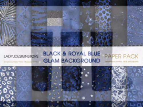 Royal Blue Silver Glam Digital Paper, butterfly tiger cheetah | TPT