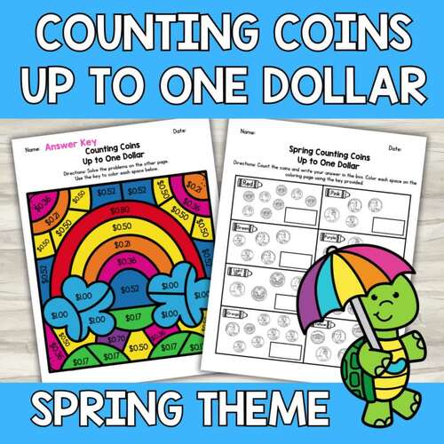Counting Money Coins Color by Number (Up to $1.00) Spring Math Early ...