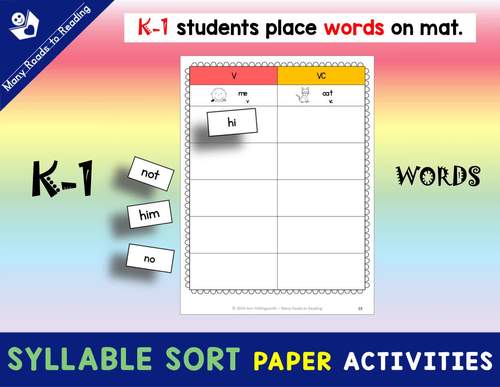 Syllable Types Worksheets Grades K-1 by Many Roads to Reading | TPT