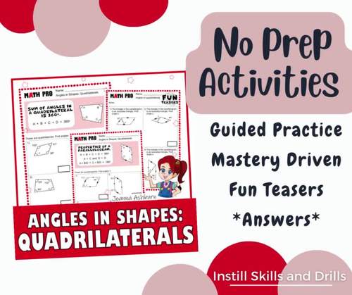 Angles of Quadrilateral | Sum Theorem and Exterior Angle Worksheets ...
