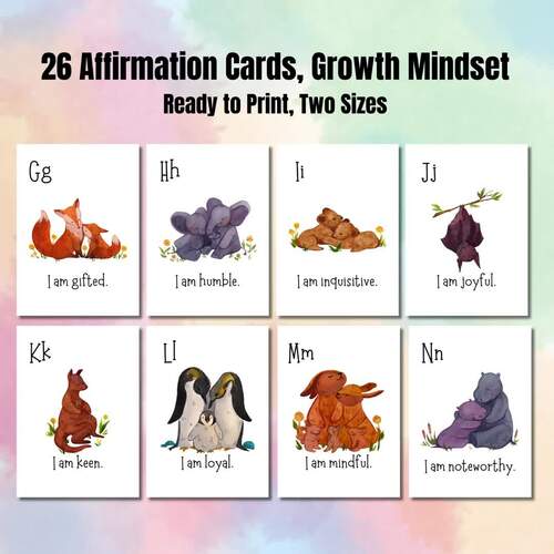 Alphabet Flash Cards Alliteration I Am Statements Flashcards for Growth ...