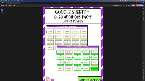 Interactive 0-20 Addition Facts Mazes-Self-Checking Digital Math Practice