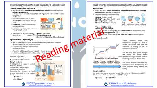 Heat Energy Worksheet Pack: Specific Heat Capacity, Latent Heat & Phase ...