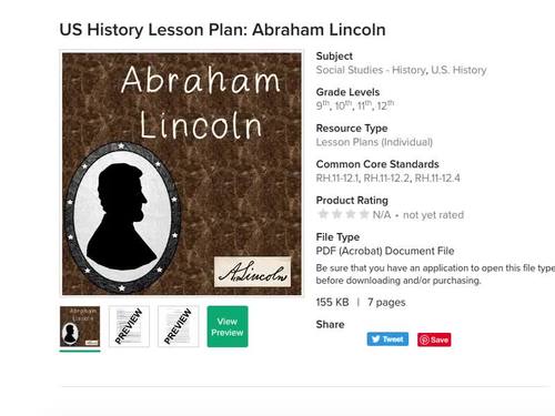 US History Lesson Plan: Abraham Lincoln by Social Studies Studio