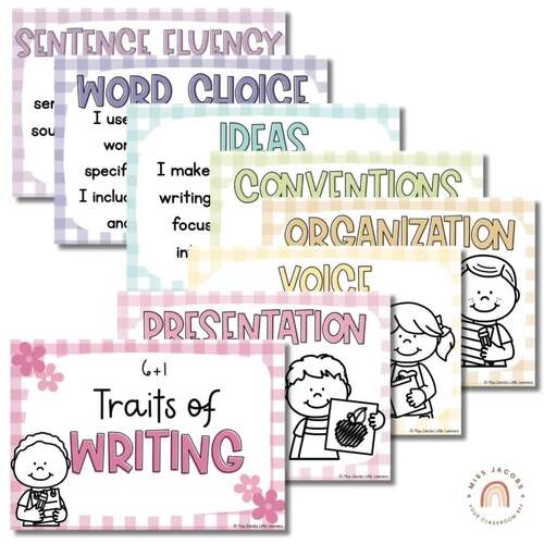 6+1 Writing Traits Posters | Daisy Gingham Pastels English Classroom Decor