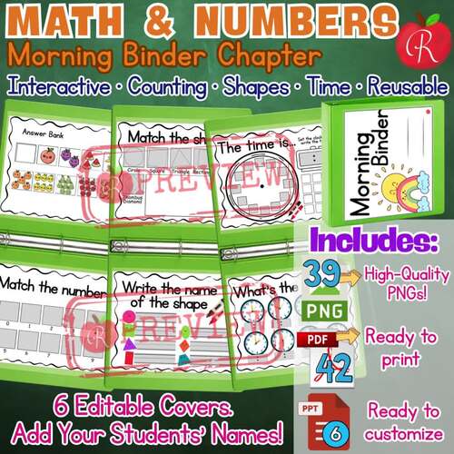 Morning Math Binder PreK K 1st Activities Counting Shapes Time Early ...