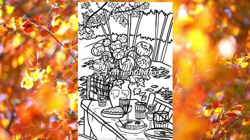 Autumn Apple Feast Coloring Page Fall Harvest Time Coloring by Fairychamber