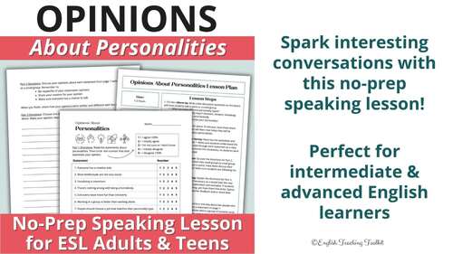 ESL Adults Speaking & Writing Activity Lesson Plan Opinions About ...