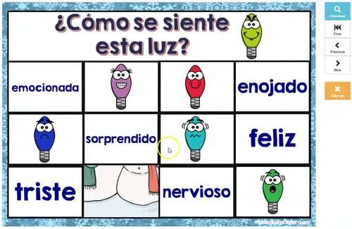 Spanish Emotions Feelings Vocabulary Boom Cards - Christmas Theme