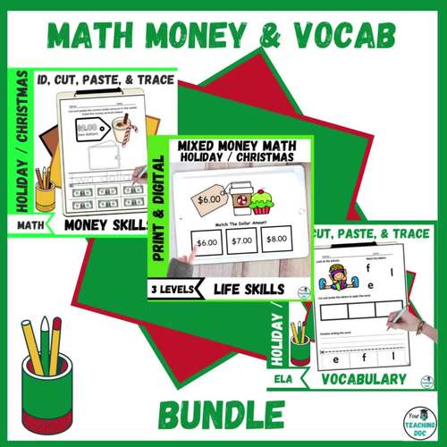 Holiday Christmas Money Math & Vocabulary Sight Word Life Skills BUNDLE