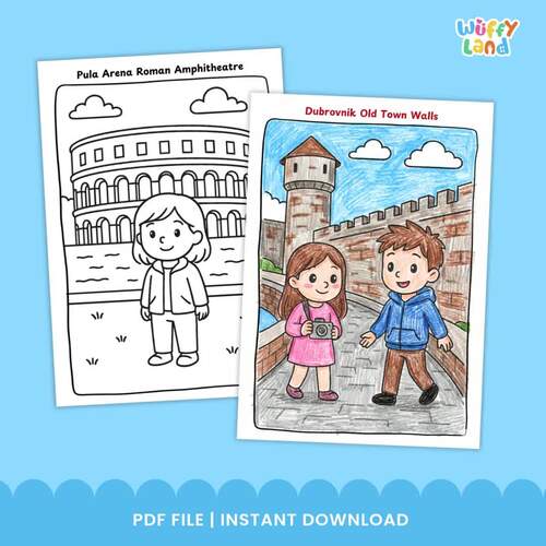 CROATIA Landmarks Coloring Pages for Kids | Travel Educational Coloring ...