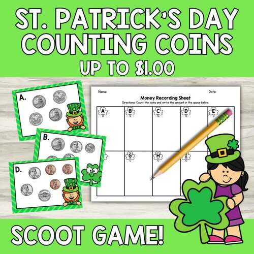 St. Patrick's Day Counting Money Coins Scoot Game (Up to $1.00) | Math ...