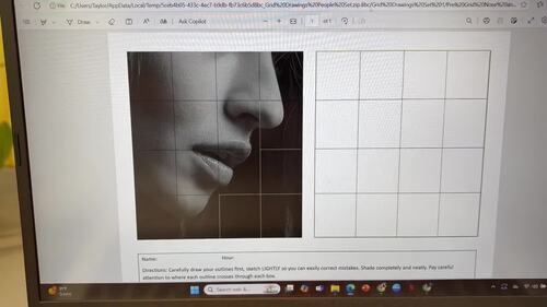 Grid Drawing Art Worksheets: Facial Features/Portraits for Sub Lessons ...