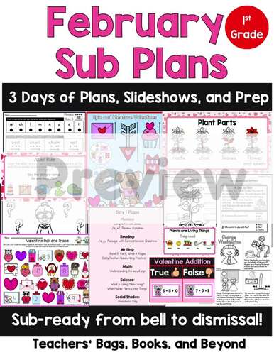 1st Grade Sub Plans February Emergency Sub Lesson Plans & Slideshows ...