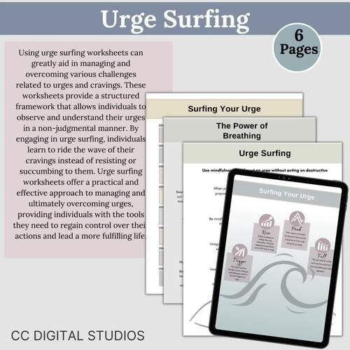 Urge Surfing CBT Worksheets, Addiction Recovery, DBT, Therapy Worksheets