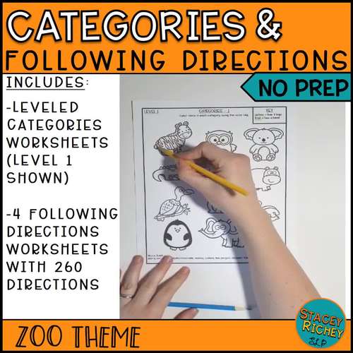 NO PREP Zoo Speech Therapy Categories and Following Directions | TpT