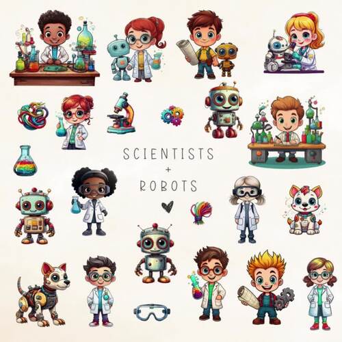Scientists & Robots STEM Clipart | Science Lab PNG Graphics for ...