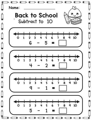 Number Line Addition & Subtraction Worksheets within 10 - Back to School