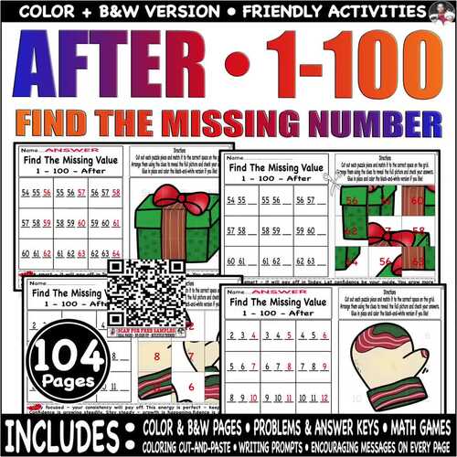 Missing Numbers After 1 to 100 | Christmas Picture Games, color, cut ...