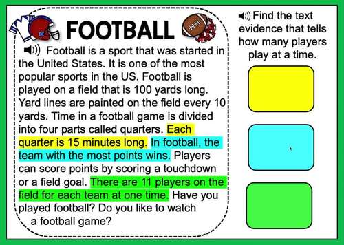 Football Finding Text Evidence Reading Comprehension Digital Boom Cards