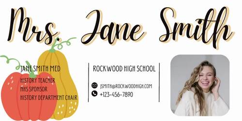 Customizable Canva Pumpkin Photo Animated Teacher Email Signature Template