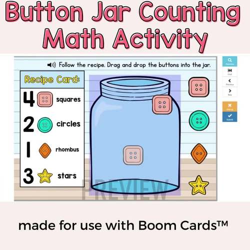 Button Jar Counting Math Activity Digital Task Cards with Boom Cards