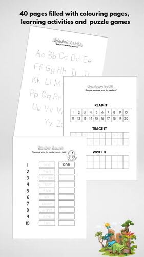 Dinosaur Kids Activity Book, Dino Activities, Coloring Pages, Learning ...