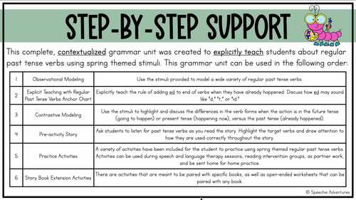 Spring Regular Past Tense Grammar Unit for Speech Language Therapy