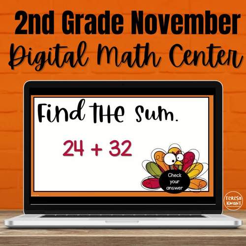 2nd Grade Thanksgiving Math Addition Google Slides Game | Distance Learning