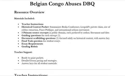 Belgian Congo Abuses DBQ by PBL History & Civics | TPT