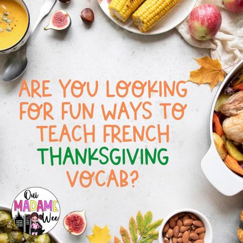 French Vocabulary Word Wall Cards I THANKSGIVING I l'Action de Grâce