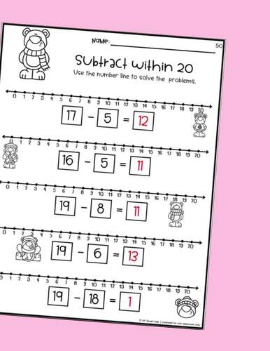 Polar Bear Number Line Subtraction Within 20 Worksheets Winter Math ...