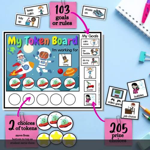 Space Token Board Reward Chart with First Then Schedule | Autism Behavior