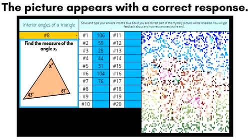 Interior Angles of Triangles Pixel Art by Pick Up and Go Resources
