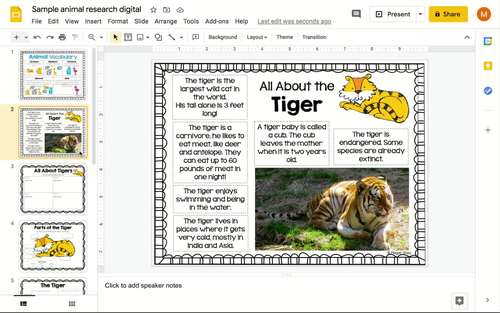 Zoo Animal Research Unit for Kindergarten or First Grade with Google Slides