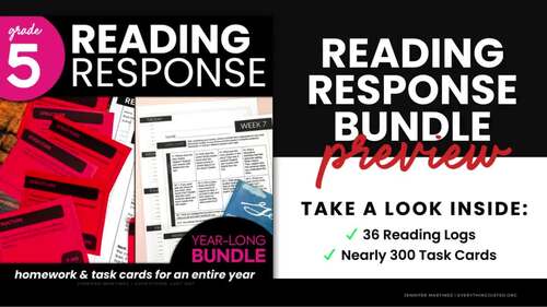 Reading Task Cards & Homework BUNDLE - Reading Comprehension Activities 5th
