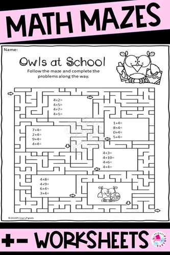 ADDITION & SUBTRACTION FACTS WORKSHEETS MAZES - BACK TO SCHOOL | TPT