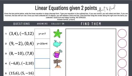 Writing Linear Equations given two points into Slope Intercept | self ...