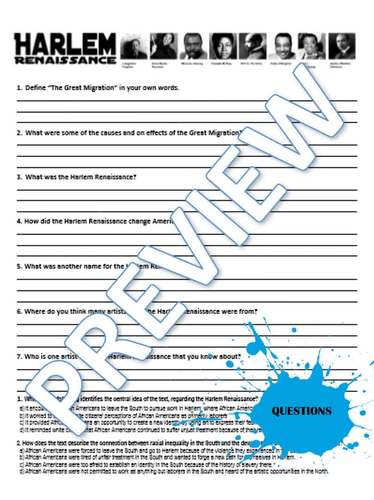 The Harlem Renaissance During the 1920s by The History Source | TPT