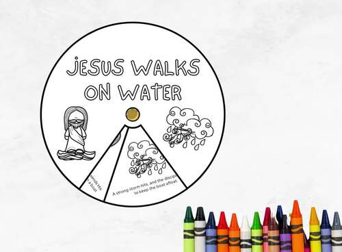 Jesus Walks on Water, Bible Spinning Wheel, Sunday School Coloring Craft